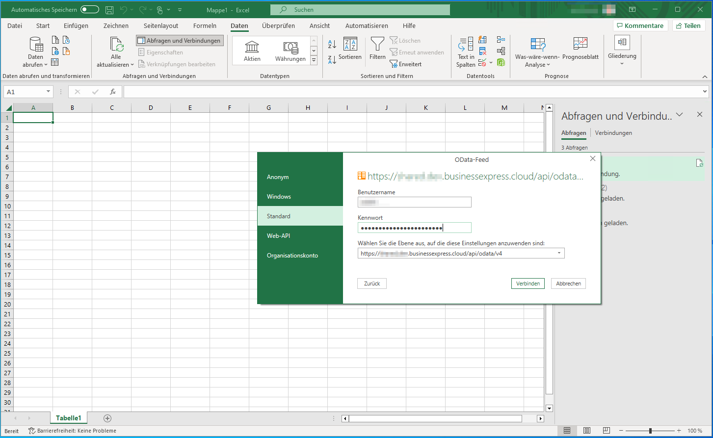 Abruf von Daten über OData in Excel und Power BI
